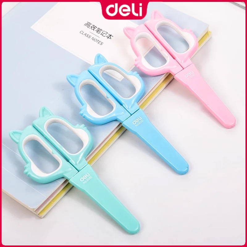 Deli 6061 Cartoon Scissors for Student Child Safety Scissors | Shopee ...