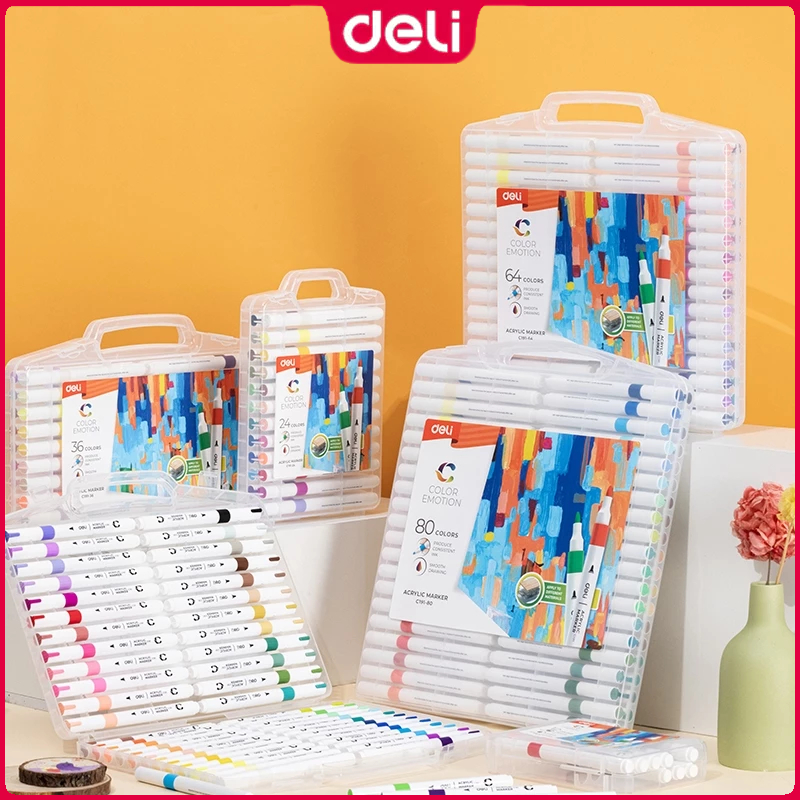 Deli 12/24/36/48/64/80 Colors Acrylic Marker Waterproof Art Painting ...