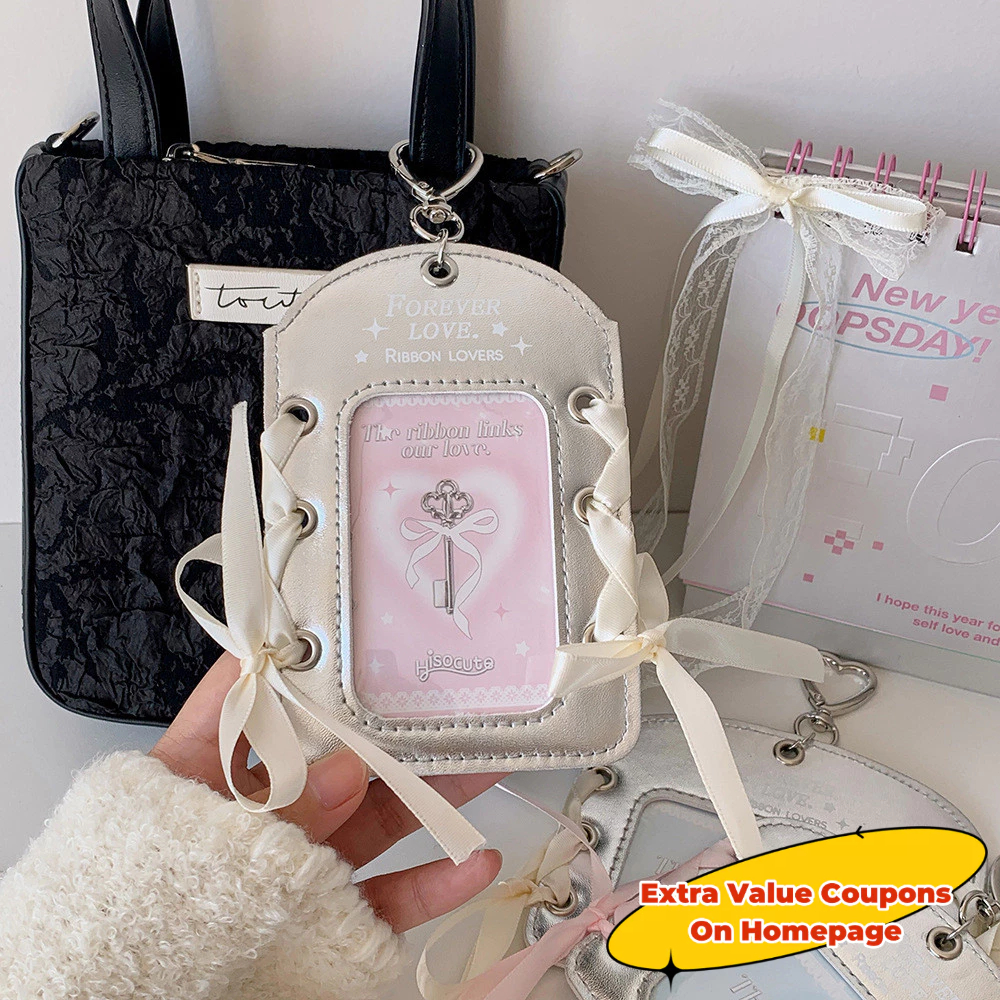 Lace Leather Card Holder Silver Shiny Belt Campus Card Bus Card Holder ...