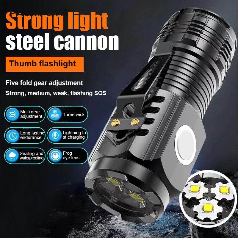 Flashlight Rechargeable Waterproof Type-C USB Charge 5 Modes Brightness ...
