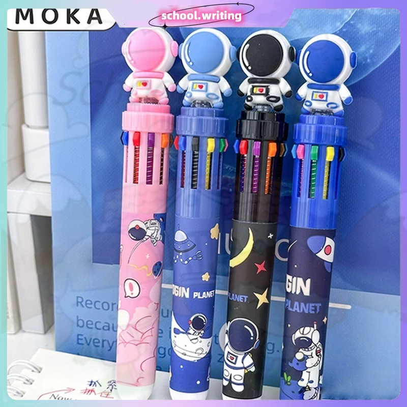 10 in 1 Cartoon Ballpoint Pen Cute Spaceman Ten Color Pen Multifunction ...