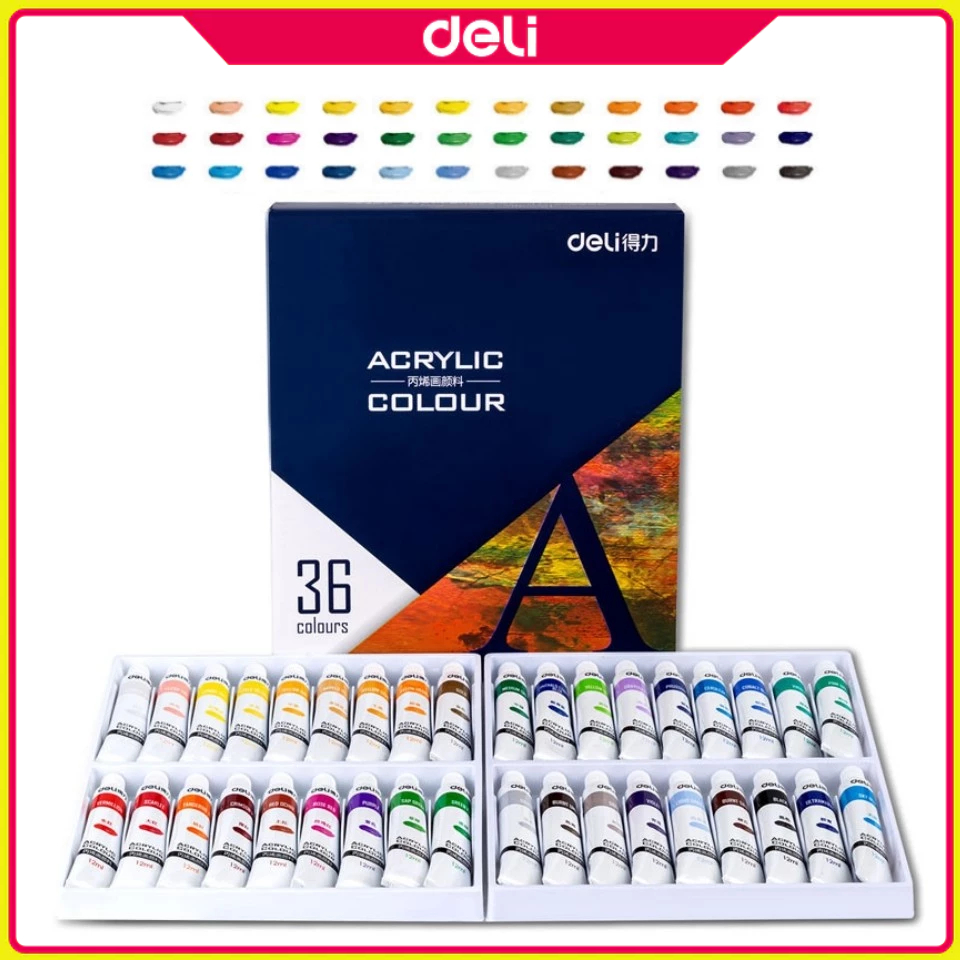 Deli 12/18/24/36 Colors 5ml/12ml Acrylic Painting Set Watercolor School ...