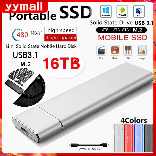 16TB External Hard Drives 16TB Mobile Solid State Drive USB 3.1 Data ...
