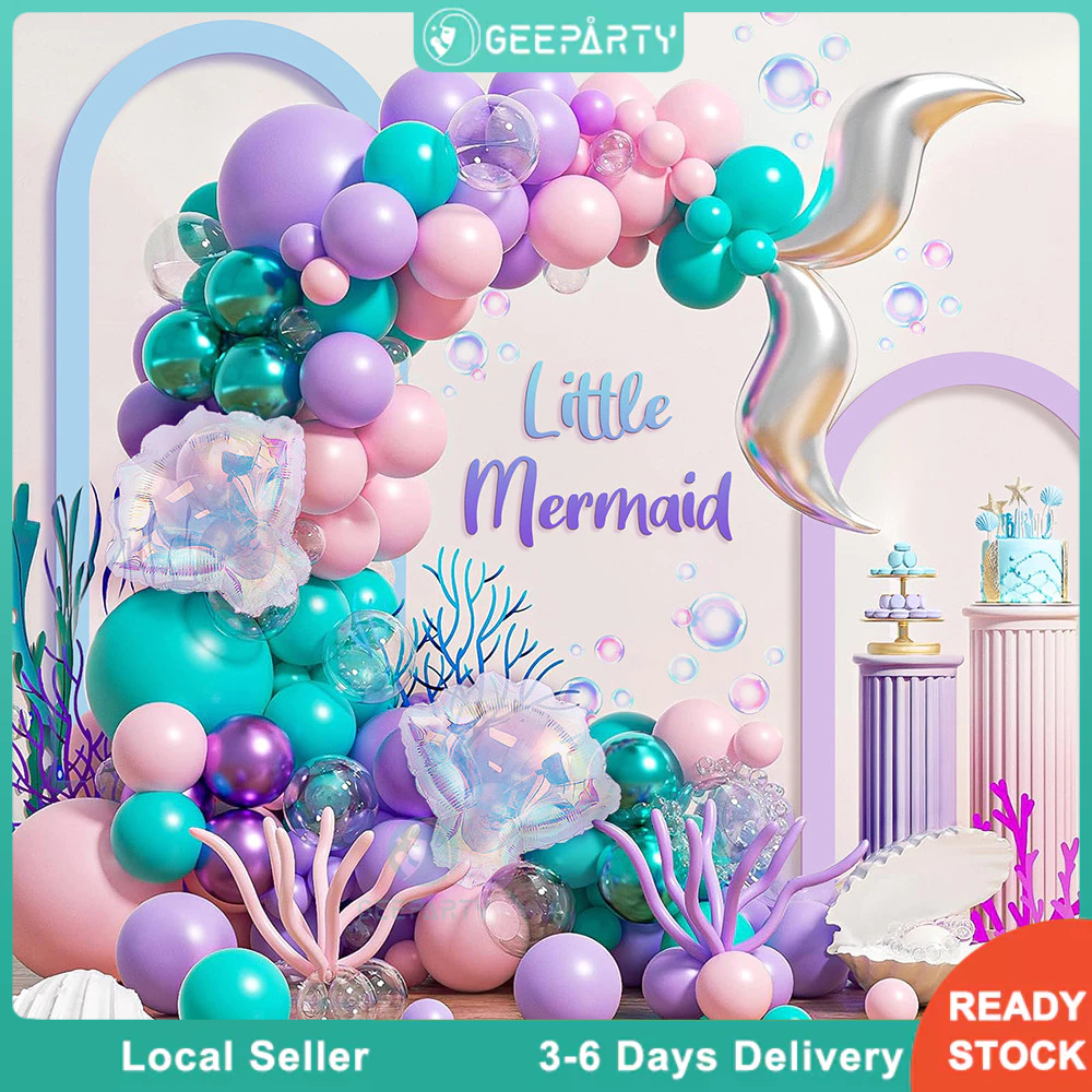 105pcs Mermaid Tail Balloon Garland Seashell Foil Balloon for Mermaid ...