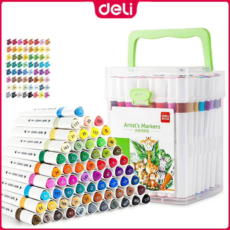 Deli 12/24/36/48/64 Colors Triangle Rod Barrel Water-based Marker ...