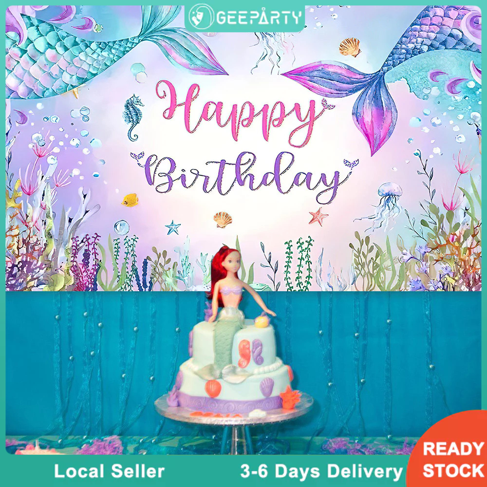 Mermaid Tail Backdrop Cloth for Girls Theme Birthday Party Decorations ...