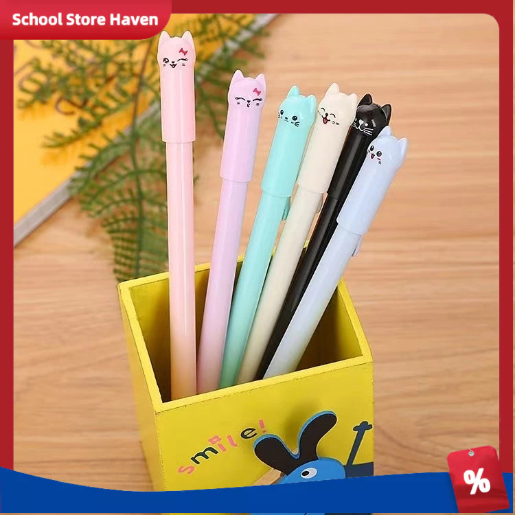 Creative Cat Gel Pens for Kids Students Cute Cartoon Cat Gel Pen Black ...