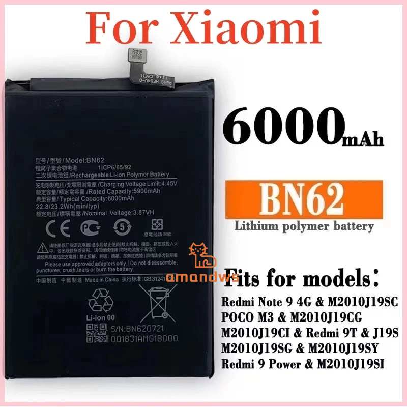 BN62 For Xiaomi Poco M3 Redmi Note 9 Redmi 9T Mobile Phone Replacement ...
