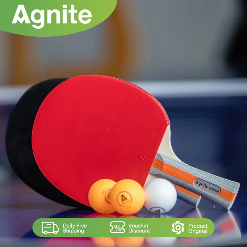 Agnite 2 Pieces Table Tennis Racket Rubber Pen-hold Shot with 3 Balls ...