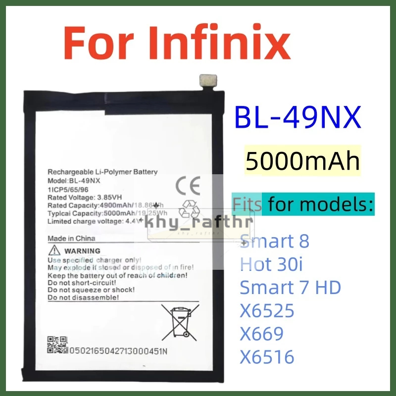 BL-49NX For Infinix Smart 8 Hot 30i Smart 7 HD X6525 X669 X6516 BL-49NX ...
