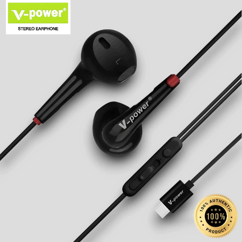 V-power H055 Extra Bass Stereo Earphone Built-in Microphone Type-C ...