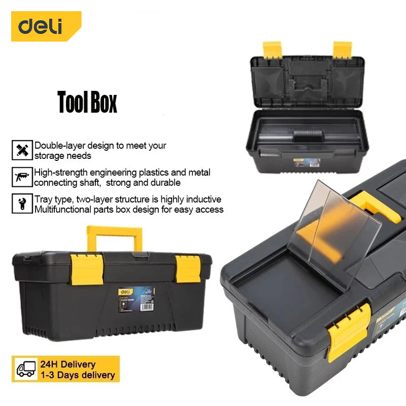 Deli Tool 10/11/12/15 '' Double Layer Tool Box Multifunction Plastic On-Board Heavy Duty Storage ...