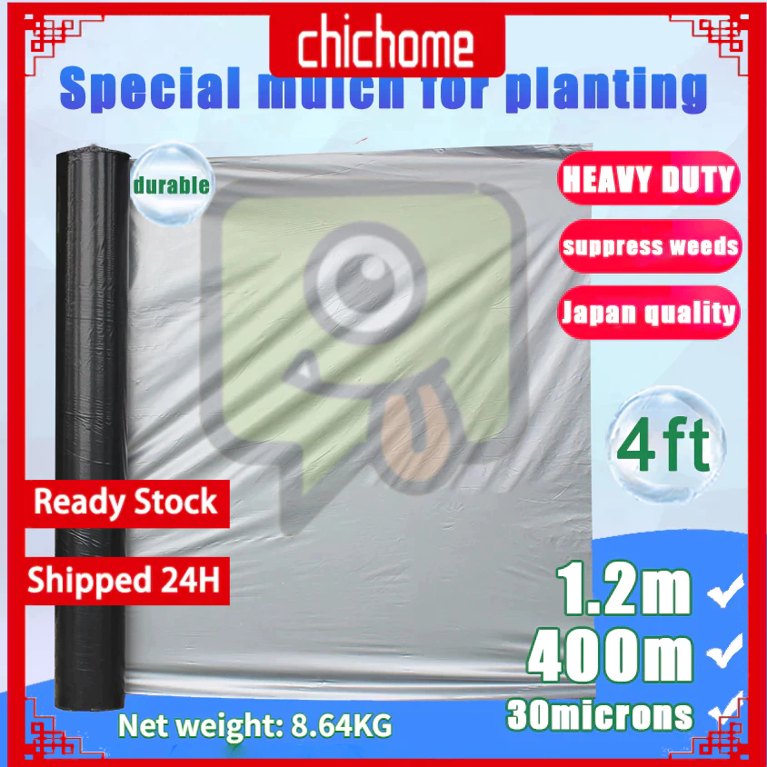 Plastic Mulch [ JAPAN - QUALITY ] 4ft x 400m (1.2m) SILVER Black Heavy ...