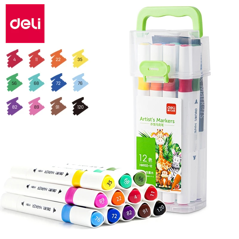 Deli 12 Colors Water-based Marker Triangle Rod Barrel | Shopee Philippines