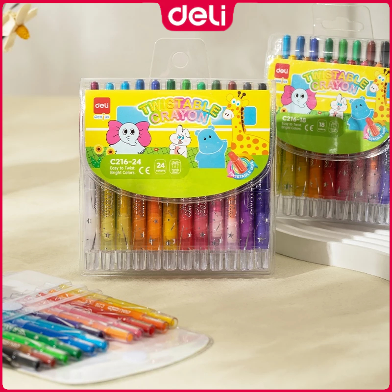 Deli 18/24Colors Rotating Crayon Rod Rotary Crayon Art Painting Pens ...