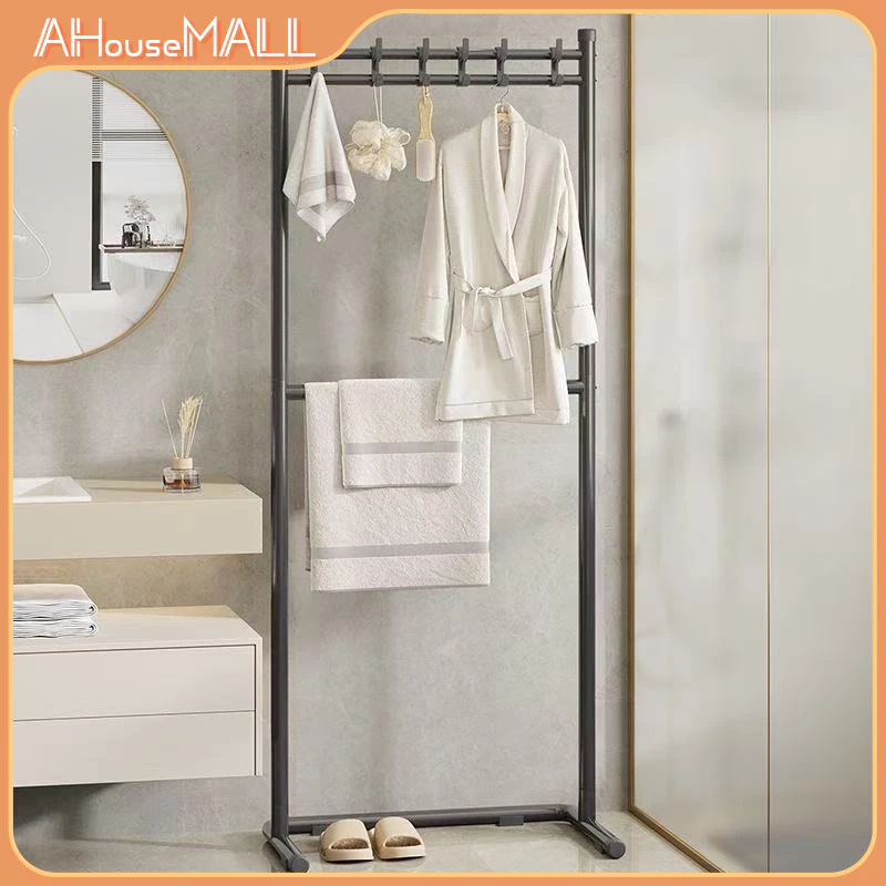 Double layer clothes rack floor standing bedroom clothes rack simple ...