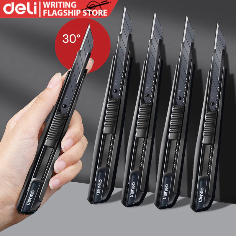 Deli Utility Knife Paper Cutter 9mm Blade Black Auto Lock System 2037S ...