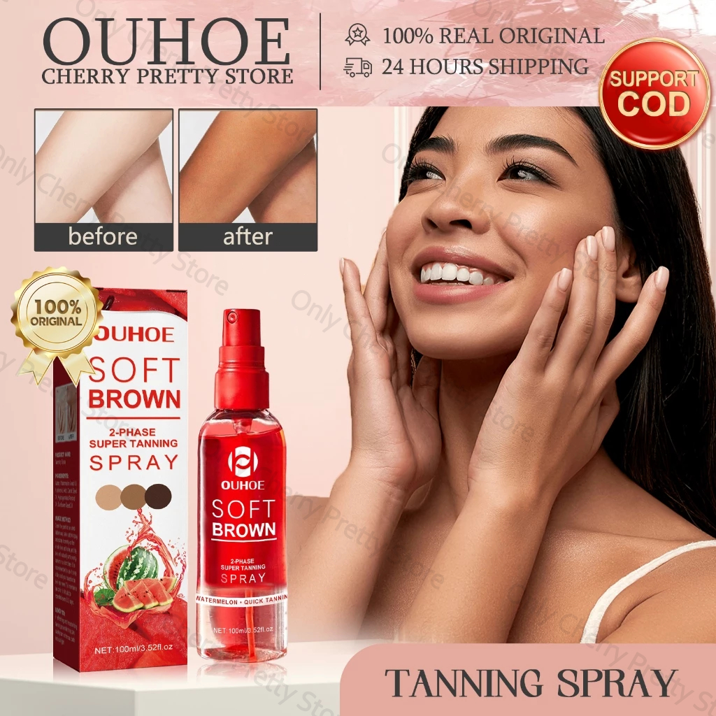 OUHOE Self Tanning Spray 100ml Soft Brown Tanner Skin Serum Body Summer Shine Brown Bronzner Oil ...