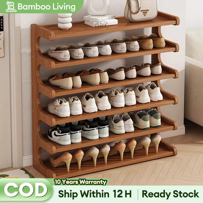 【On Hand】Bamboo Shoe Rack High Grade 3/4/5/6 Layers High-Capacity Shoe ...