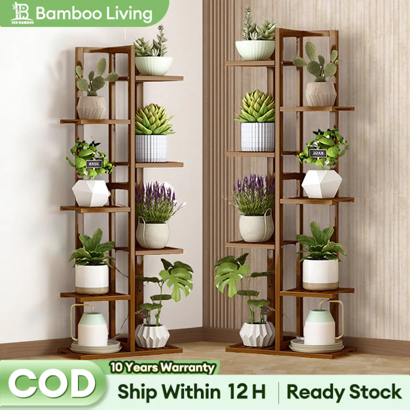 Bamboo Flower Rack Pot Rack Solid Wood 5/6/7Layers Living Room Storage ...