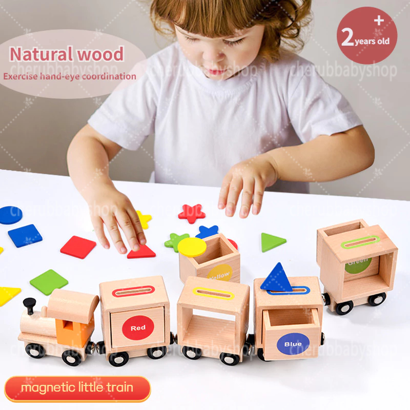 Wooden magnetic Baby Shape Sorter Toy, Wooden Train Set, Educational ...