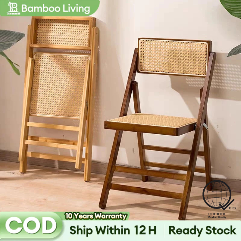 【On Hand】Bamboo Dining Chair with Backrest HighGrade Rattan Chair Vine ...