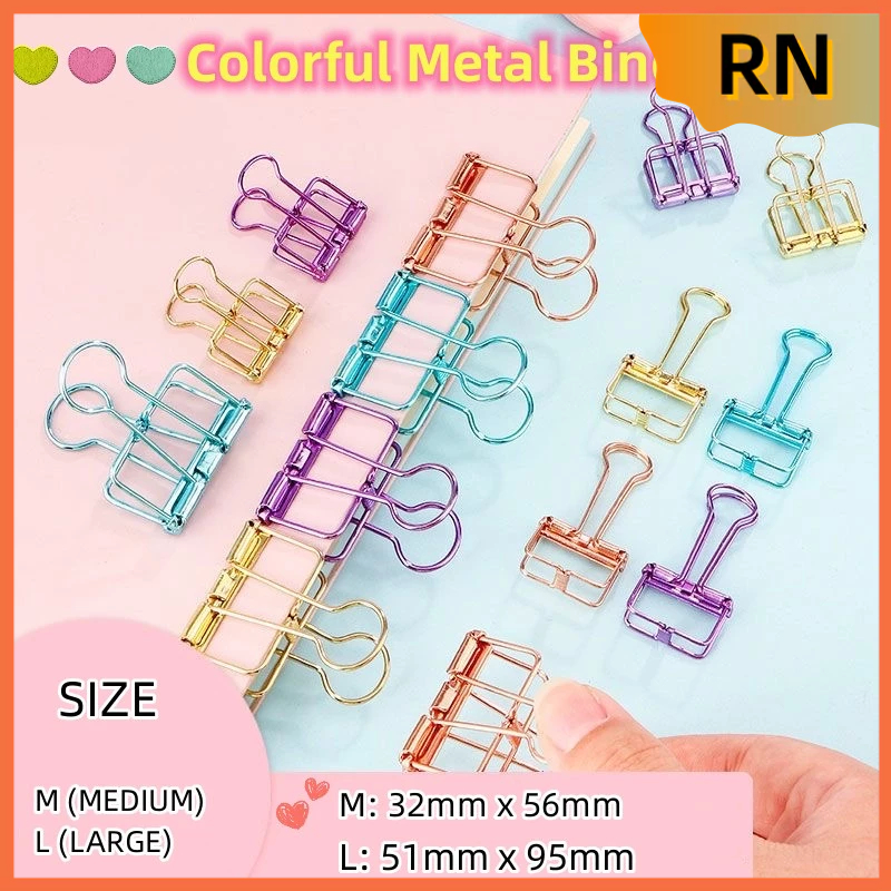 Metal Paper Binder Clip Long Tail Clip M/L Cute Color Binder Desk ...