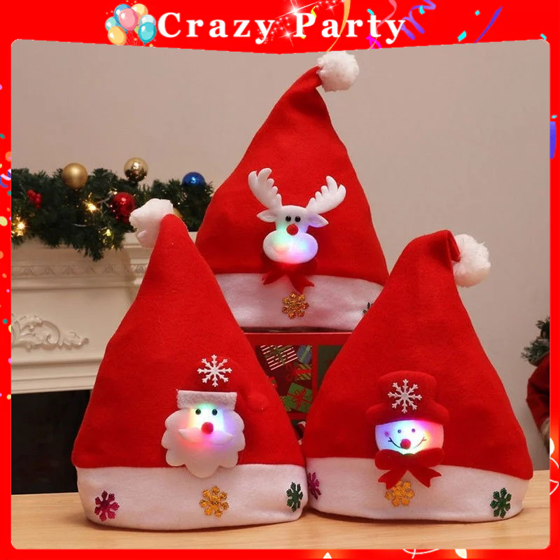 Merry Christmas Hat Light Up LED Cap Snowman ElK Santa Claus Hats For ...