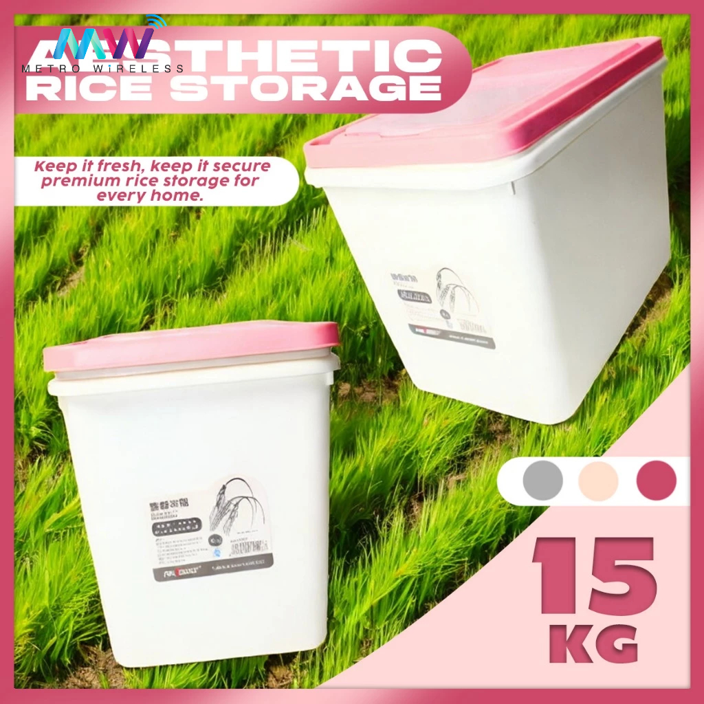 15KG Rice Dispenser Box | Airtight Kitchen Food Storage Bin with Lid & Measuring Cup for Grains ...