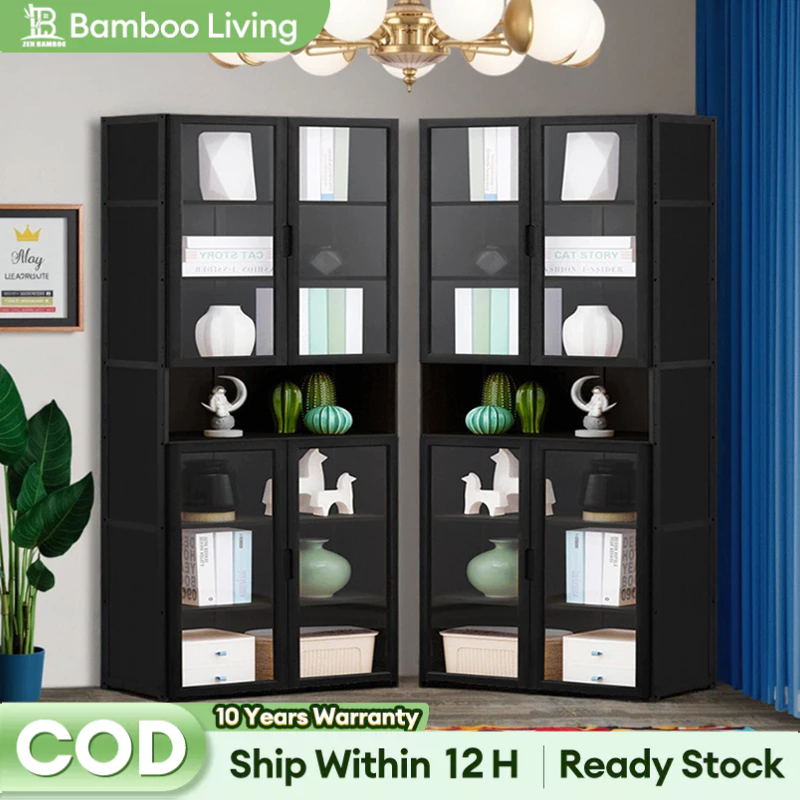 Bamboo BookShelf Cabinet Book Shelves Bookcase Glass Display Kitchen ...