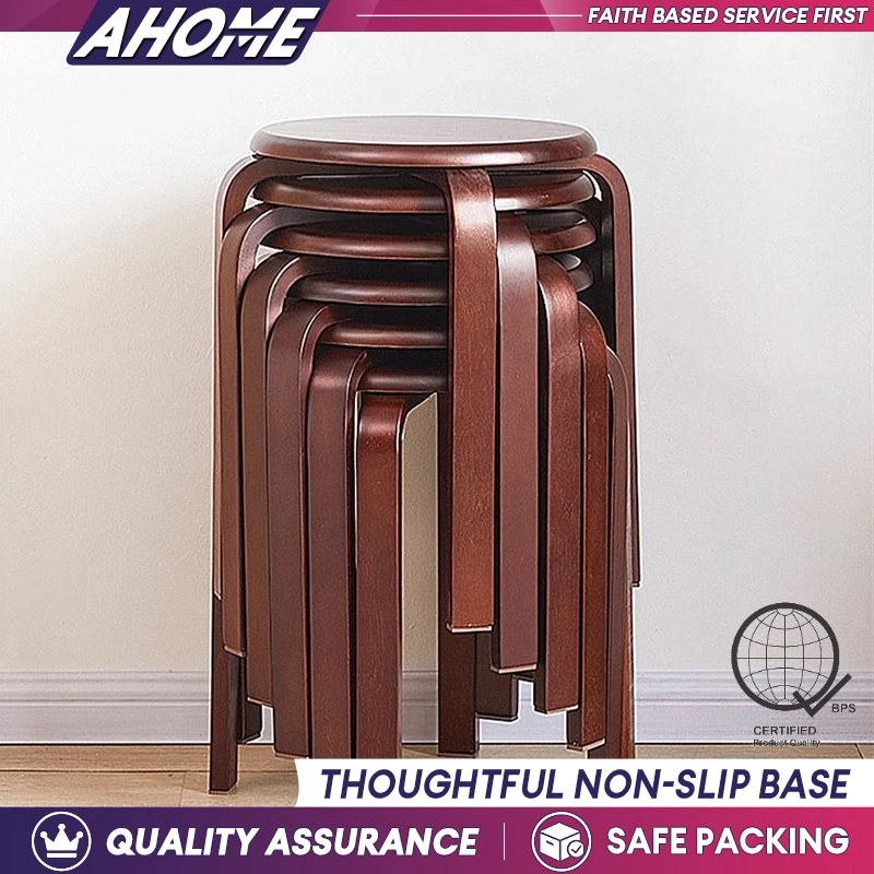 Solid wood stools household dining table chairs stools stackable living ...