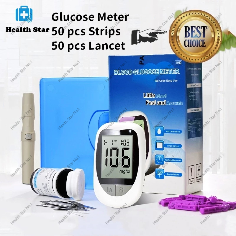 Blood Glucose Meter Kit Complete Blood Sugar Monitoring Set FREE 50pcs ...