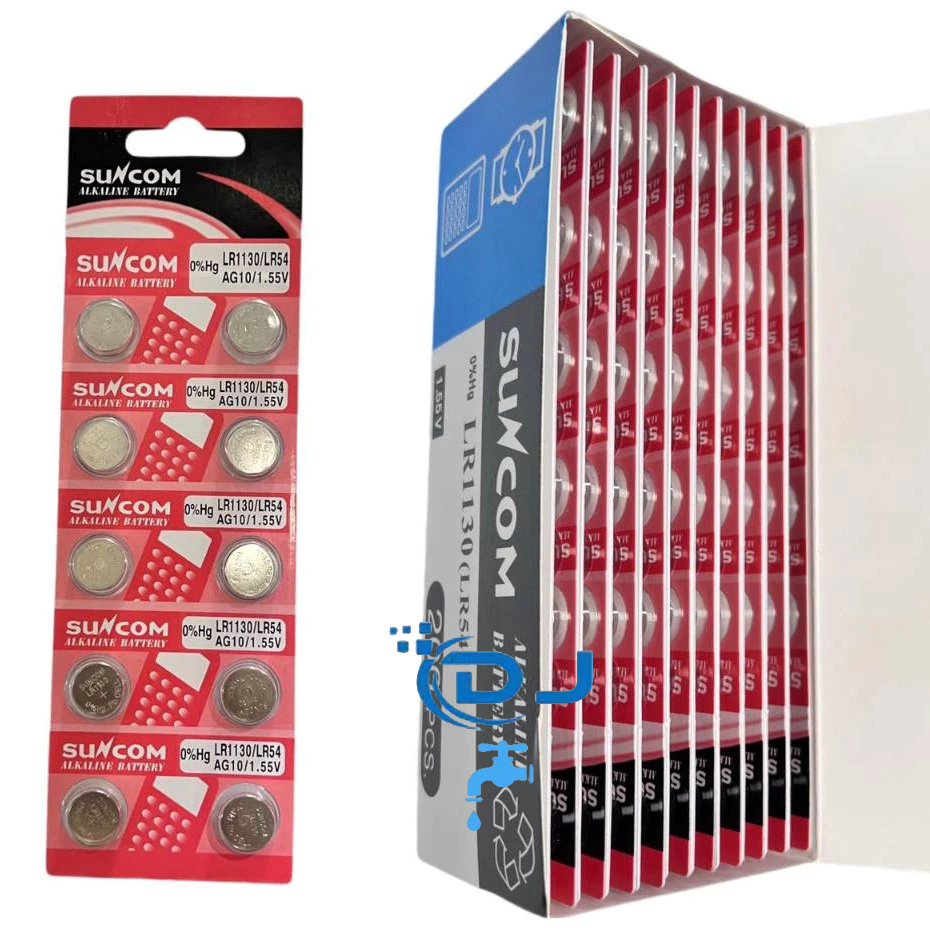 1box Suncom AG10 LR54 LR1130 Alkaline Button Cell Battery | Shopee ...