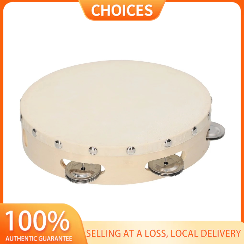 8 Inch Hand Tambourine with Metal Single Row Jingles Sheepskin Drum ...