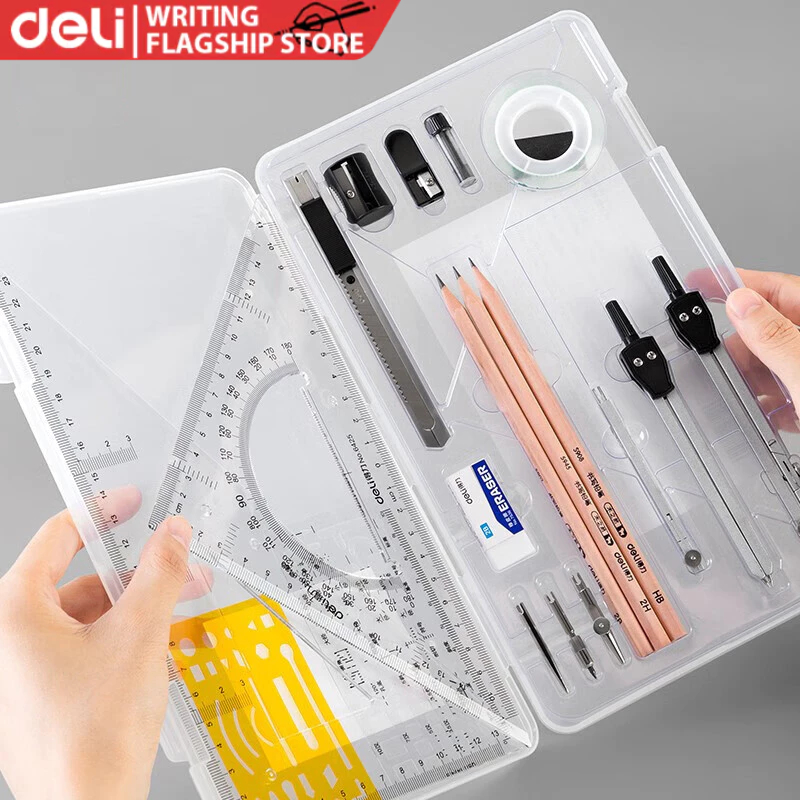 Deli Drawing Suit PP Box 21-piece Set Drawing Pencil Ruler Eraser ...
