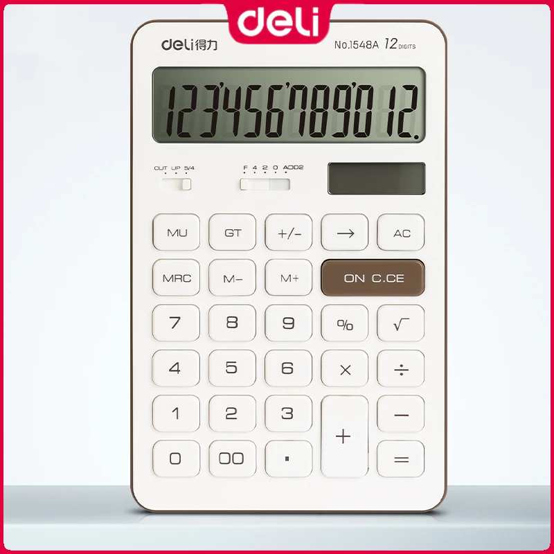 Deli 12 Digits Desktop Calculator Button Battery Solar Energy Power 1548A | Shopee Philippines