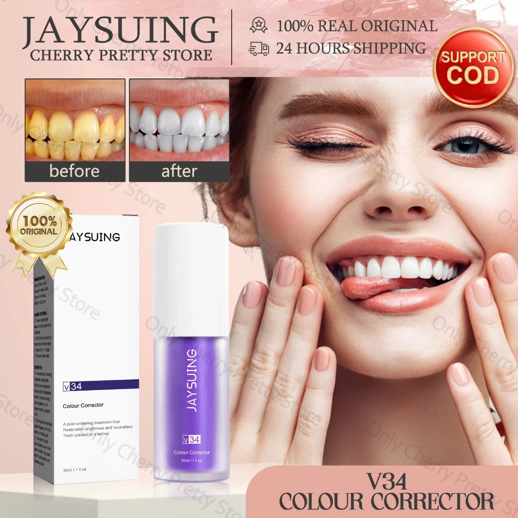【Buy 2 Get 1 Free】Jaysuing V34 Colour Correct Teeth Whitening Toothpaste 30ml Teeth Tartar ...