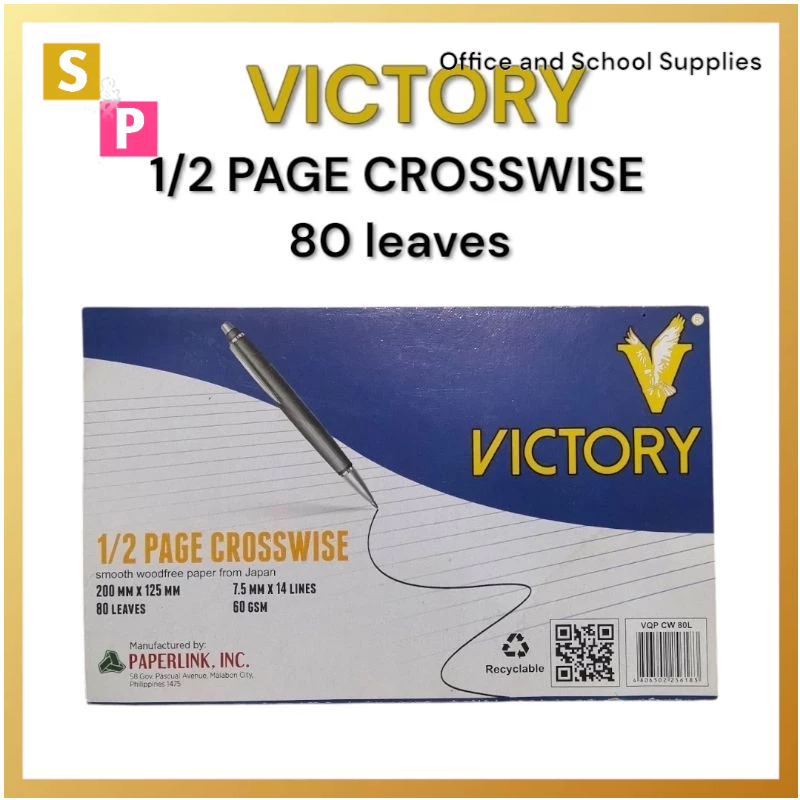 Victory 1/2 Crosswise Pad Paper 80 leaves (per pad) | Shopee Philippines
