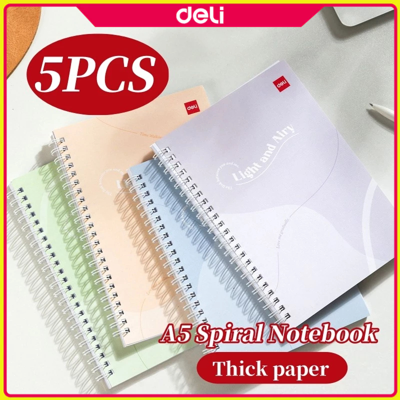 Deli 5PCS Thick A5 Spiral Notebook 60Sheets Binder Notebook Student ...