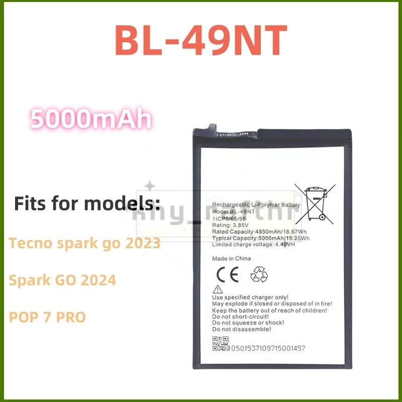 Lithium mobile phone battery BL-49NT for tecno Spark GO 2023 POP 7 PRO ...