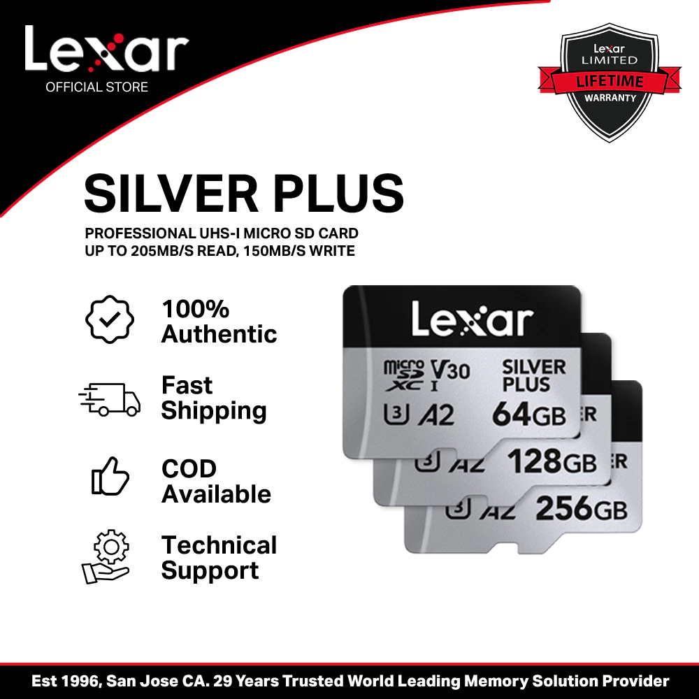 Lexar Professional Silver Plus 64GB/128GB/256GB MicroSDXC UHS-I Micro ...