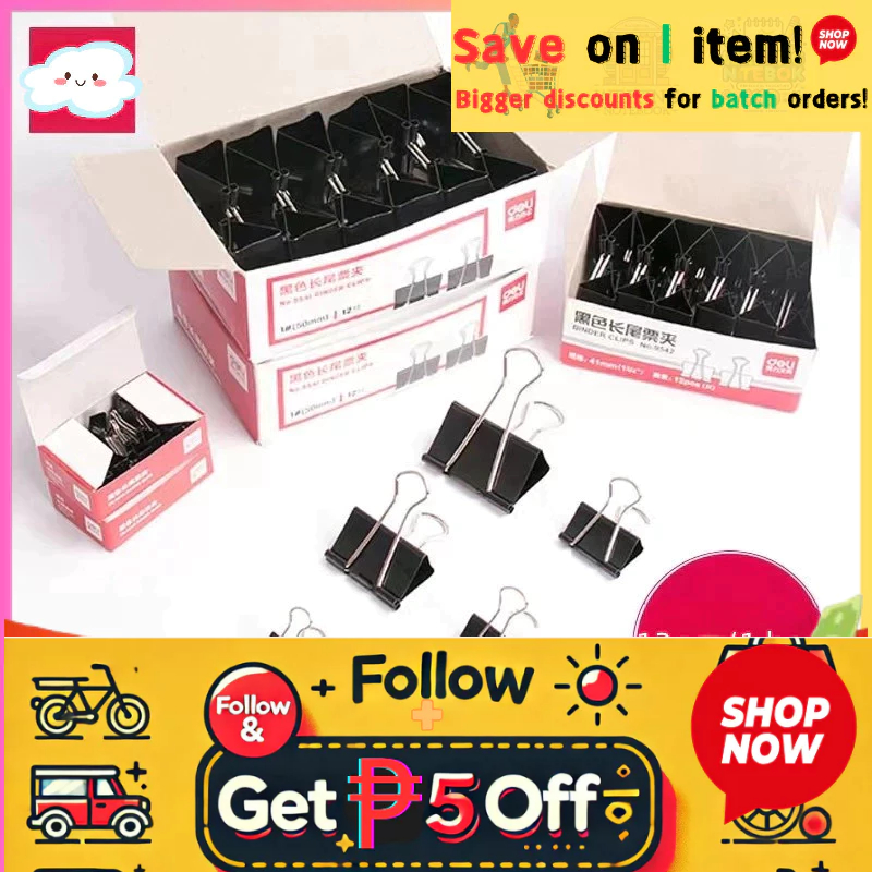 Wholesale Onhand 12pcs Black Binder Clips Paper 15mm 19mm 25mm 32mm ...