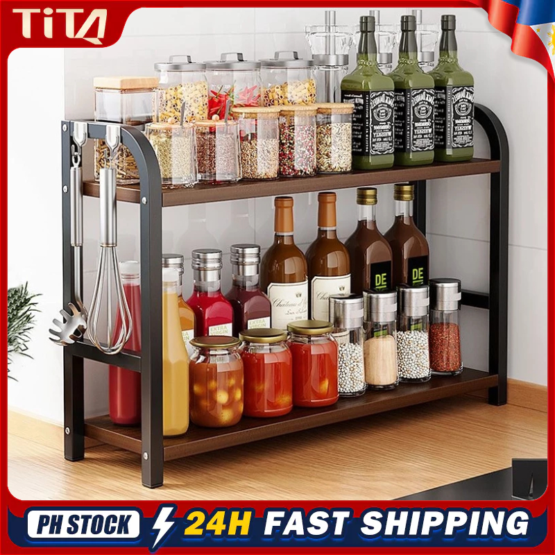Countertop Storage Rack 2/3Layer Spice Rack Kitchen Oil Salt Sauce ...