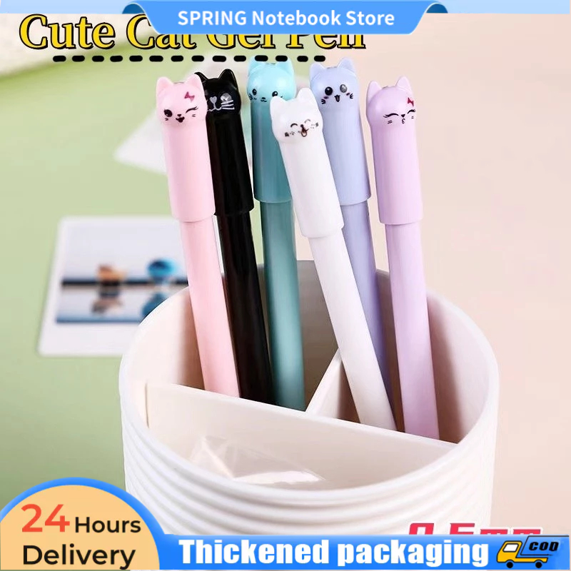 Creative Cat Gel Pens for Kids Students Cute Cartoon Cat Gel Pen Black ...