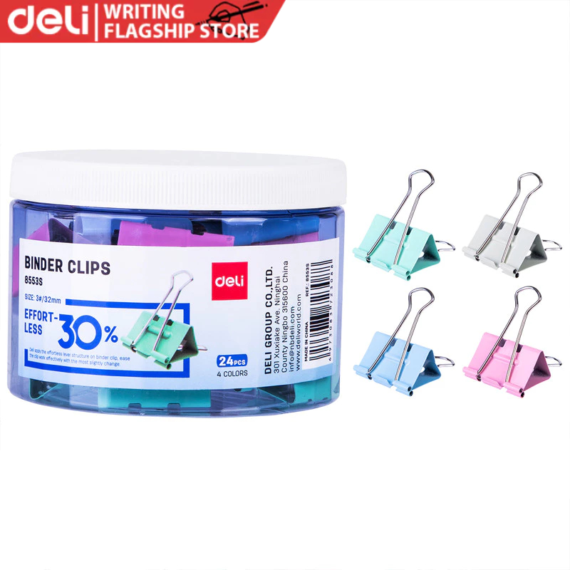 Deli Binder Clips 32mm 24PCS Colorful Paper Clip E8553S School Office ...