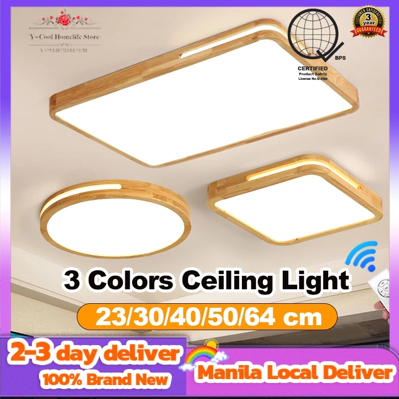 Nordic LED Ceiling Light Tricolor Ultrathin Lamp Chandelier Wood ...