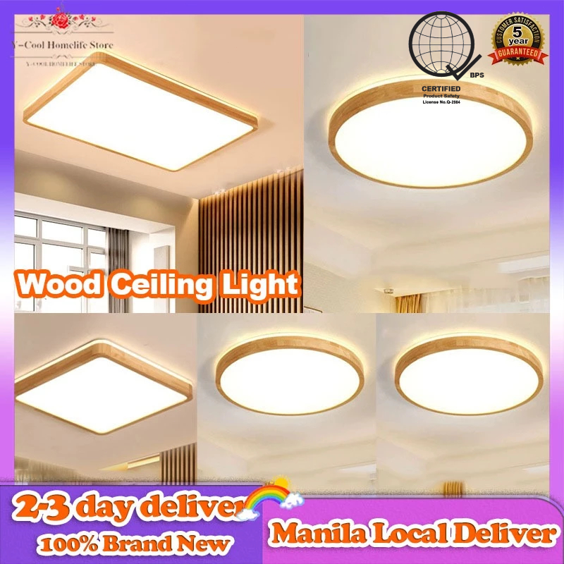 Ceiling light 3 color lights dimmable celling lamp surface wood led ...