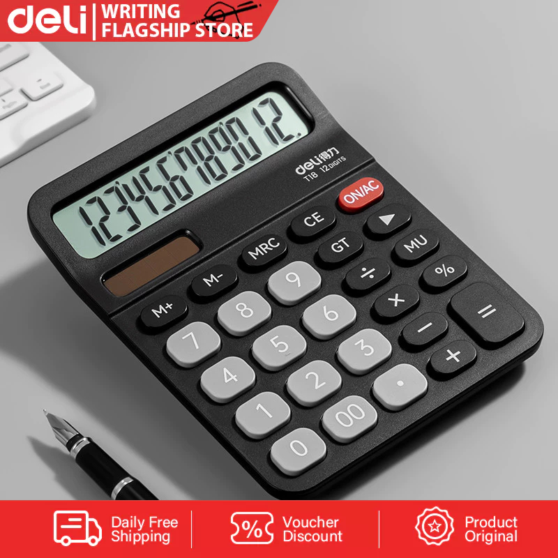 Deli Desktop Calculator 12-digit LCD Wide Screen Display T18 | Shopee ...