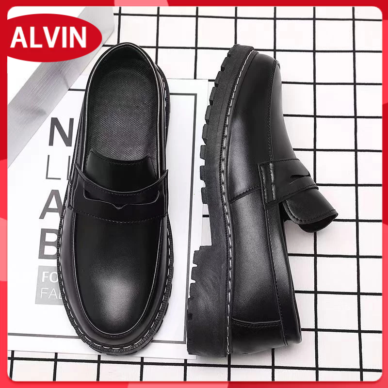 ALVIN Korean Matte Black Leather Shoes For Men Fashion Loafer For Work ...