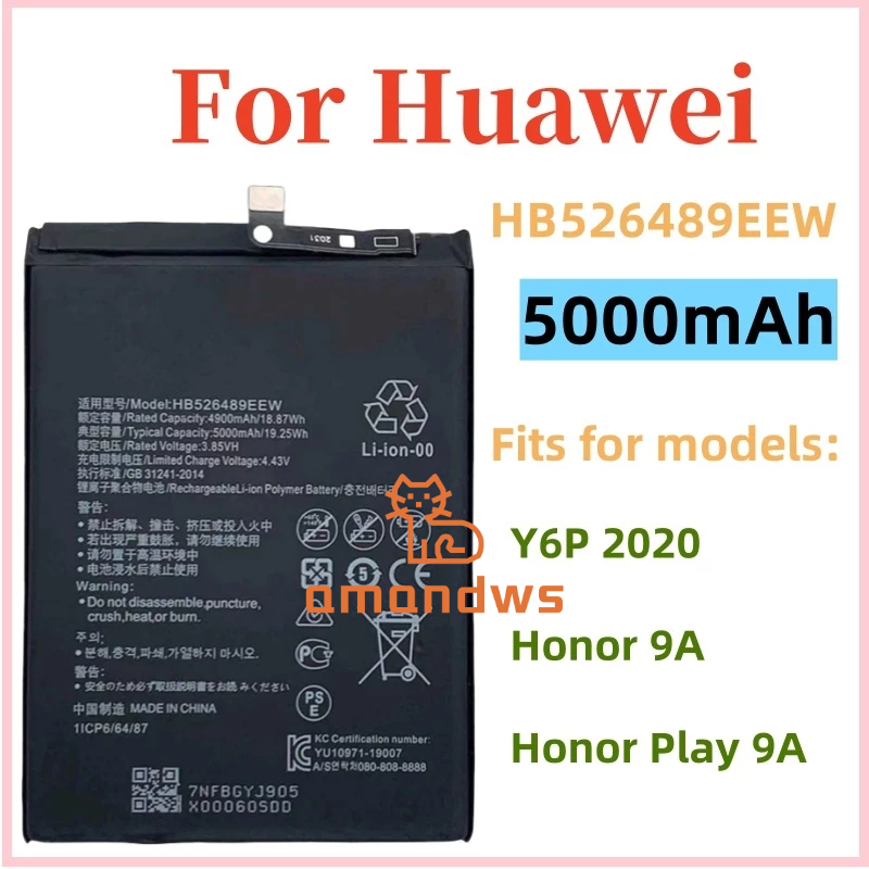 HB526489EEW Battery for Huawei Y6P 2020 Y7A Honor 10X Lite Honor Play ...